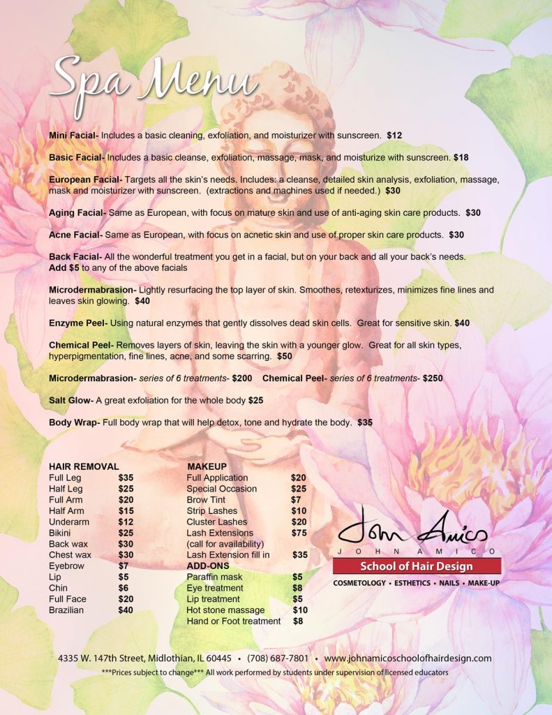 Spa Services & Prices Oak Forest IL - John Amico School of Hair Design
